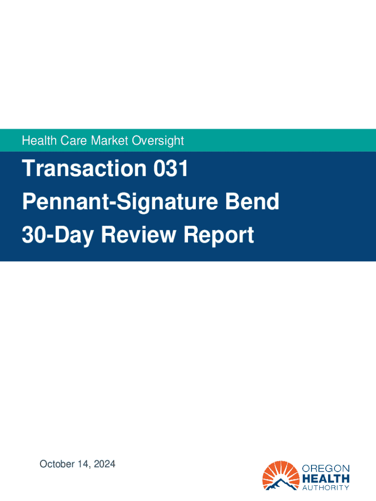 Fillable Online Health Care Market Oversight: 30-day Review Report for ...