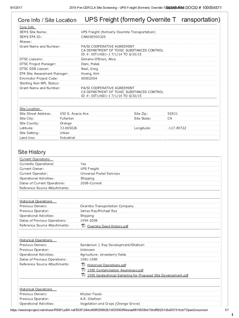 Fillable Online 2015 Pre-cercla Site Screening Fax Email Print - pdfFiller