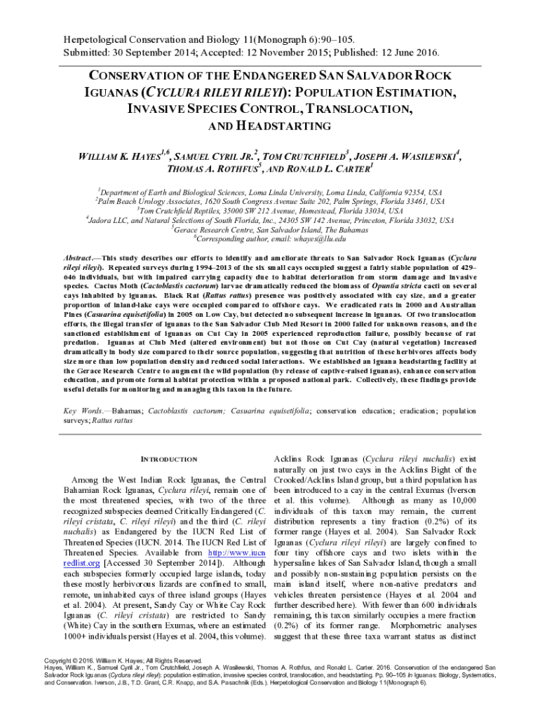 Fillable Online Conservation of the Endangered San Salvador Rock ...