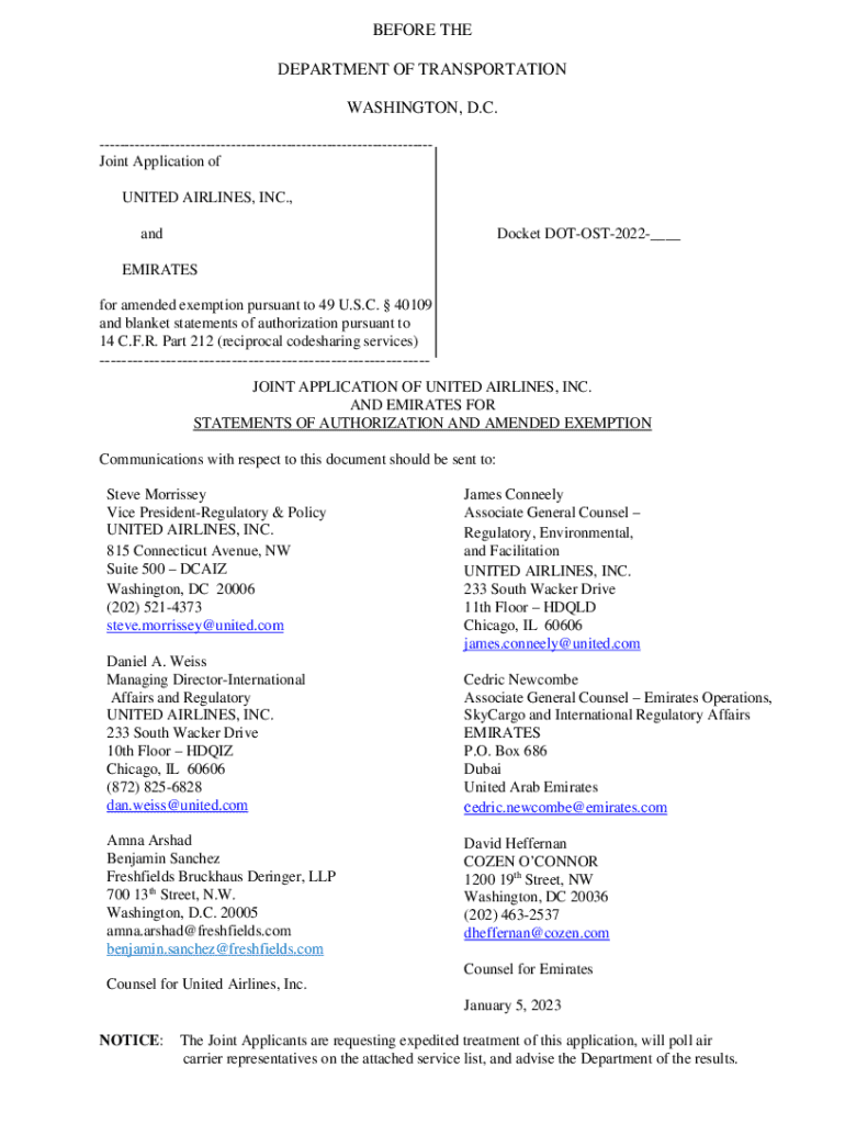Fillable Online U.S. Department of Transportation Notice of Practice ...
