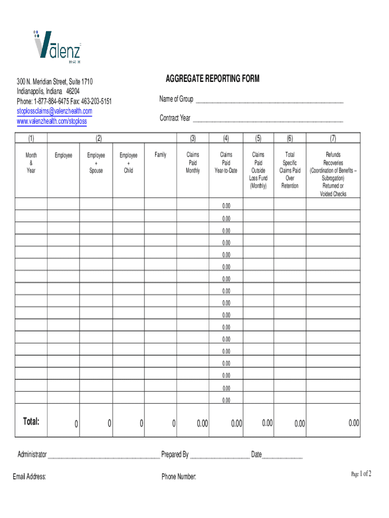 Fillable Online Aggregate Claims Reporting Form Fax Email Print - pdfFiller