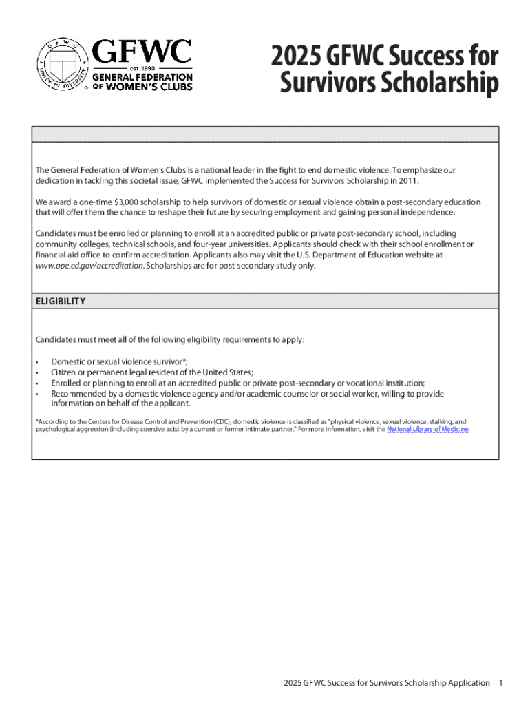 Fillable Online Gfwc Success for Survivors Scholarship Application Fax ...