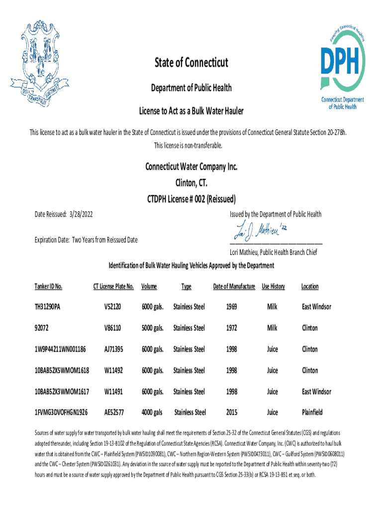 Fillable Online State of Connecticut Department of Public Health ...