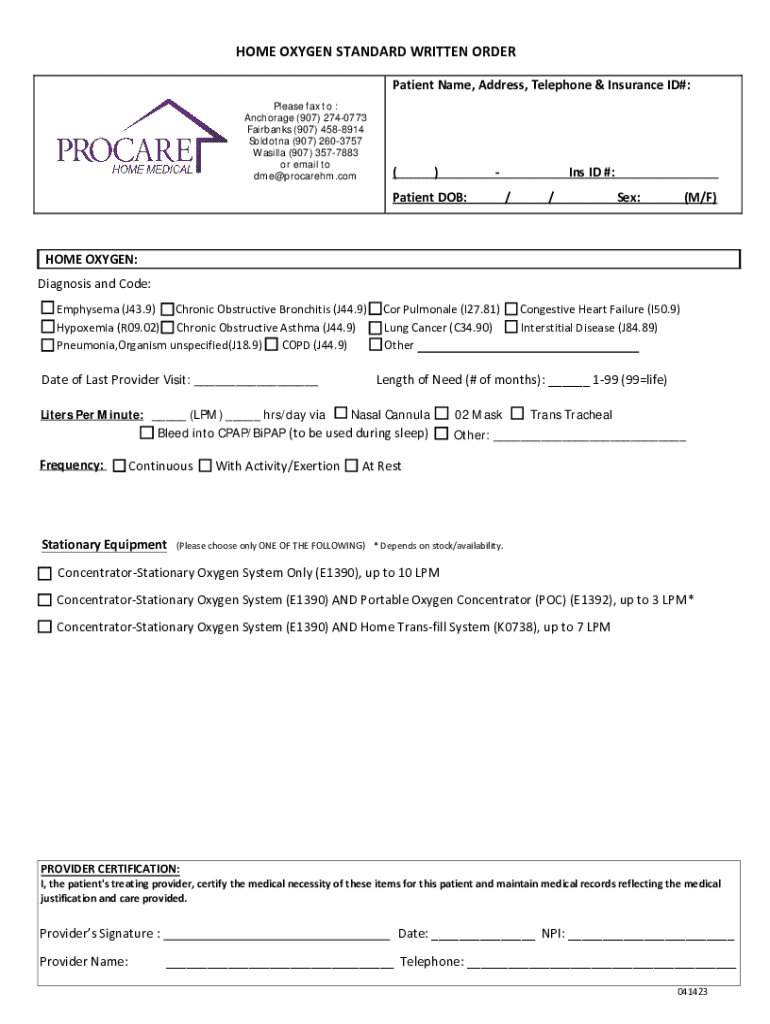 Fillable Online Home Oxygen Standard Written Order Fax Email Print ...