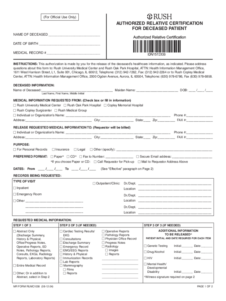 Fillable Online Deceased Patient Authorization Form Fax Email Print ...