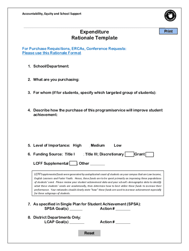 Fillable Online Accountability, Equity and School Support Expenditure Rationale Fax Email Print ...