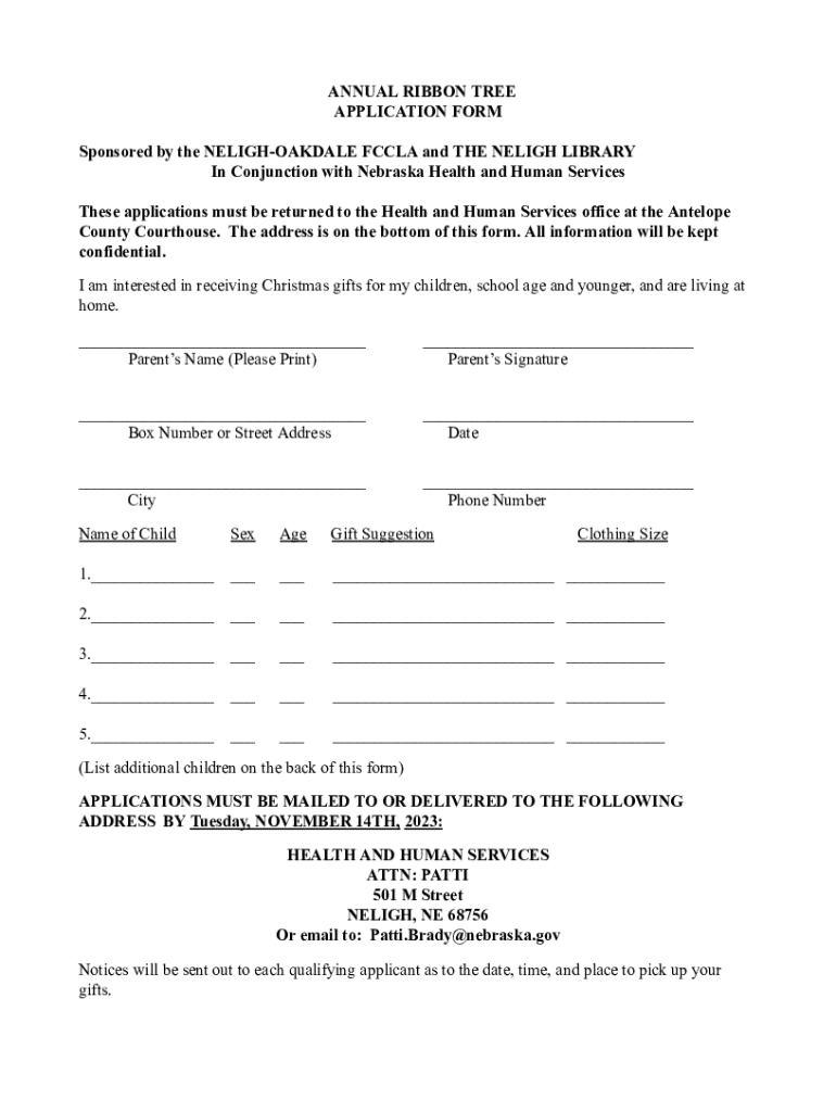 Fillable Online Annual Ribbon Tree Application Form Fax Email Print ...