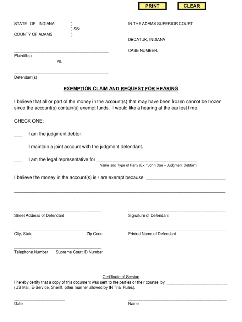 Fillable Online in the adams superior court - Adams County Indiana Fax ...