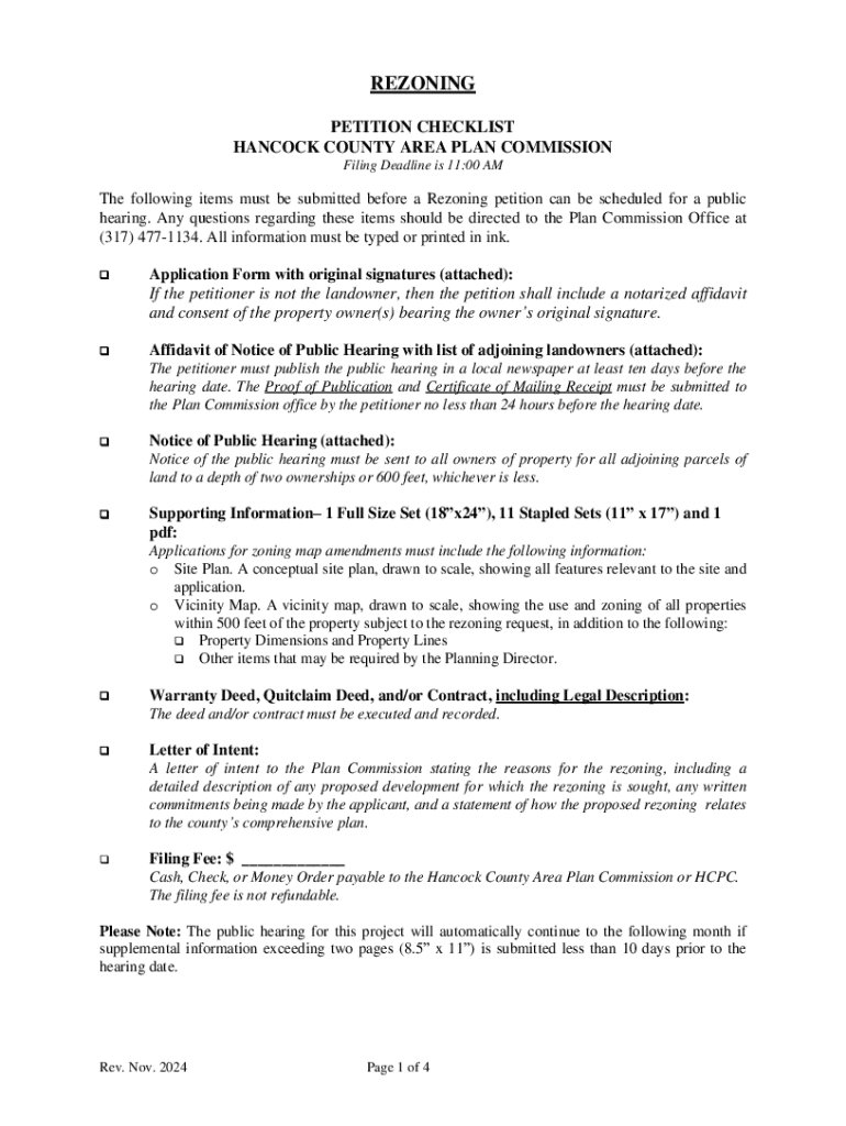 Fillable Online rezoning - petition checklist hancock county area plan ...