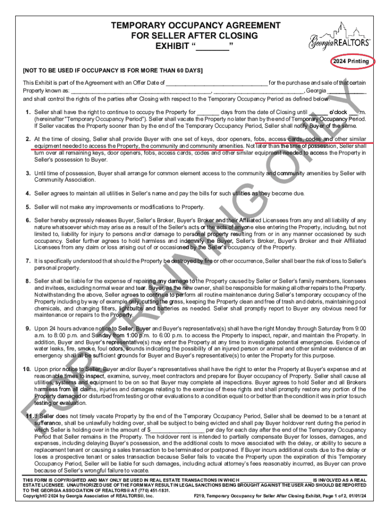 Fillable Online Temporary Occupancy Agreement Fax Email Print - pdfFiller