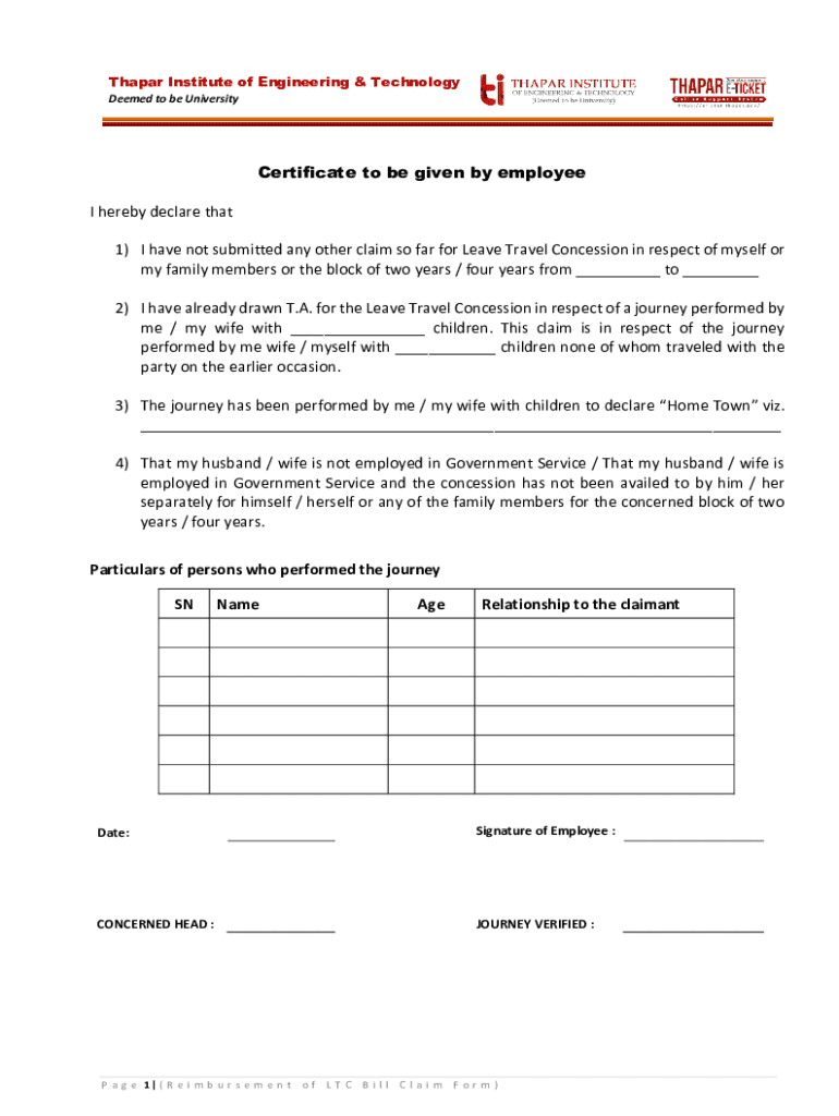 Fillable Online Travel/ltc Reimbursement Claim Form Fax Email Print ...