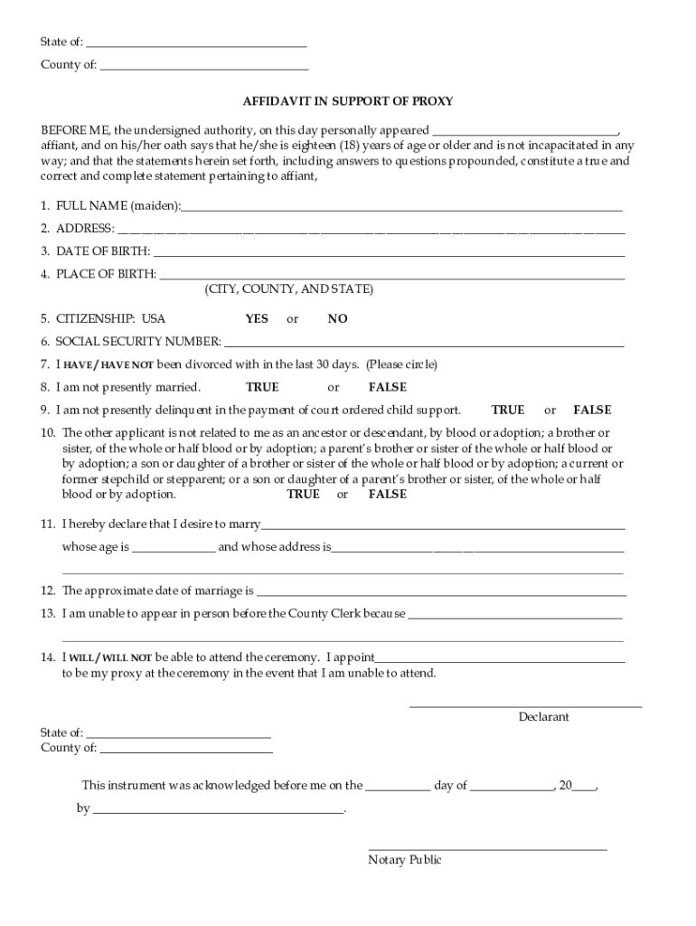 Fillable Online Affidavit for Marriage License Proxy Fax Email Print - pdfFiller