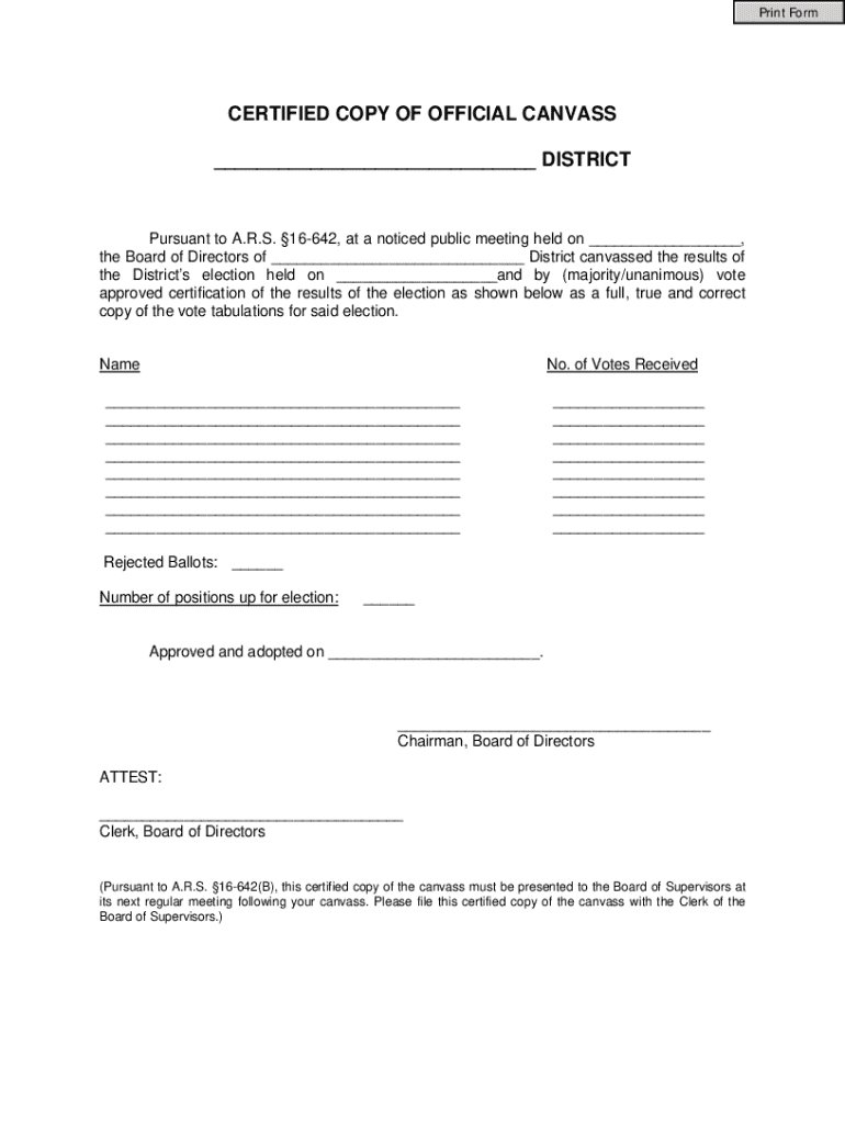 Fillable Online Certified Copy of Official Canvass Document Fax Email Print - pdfFiller