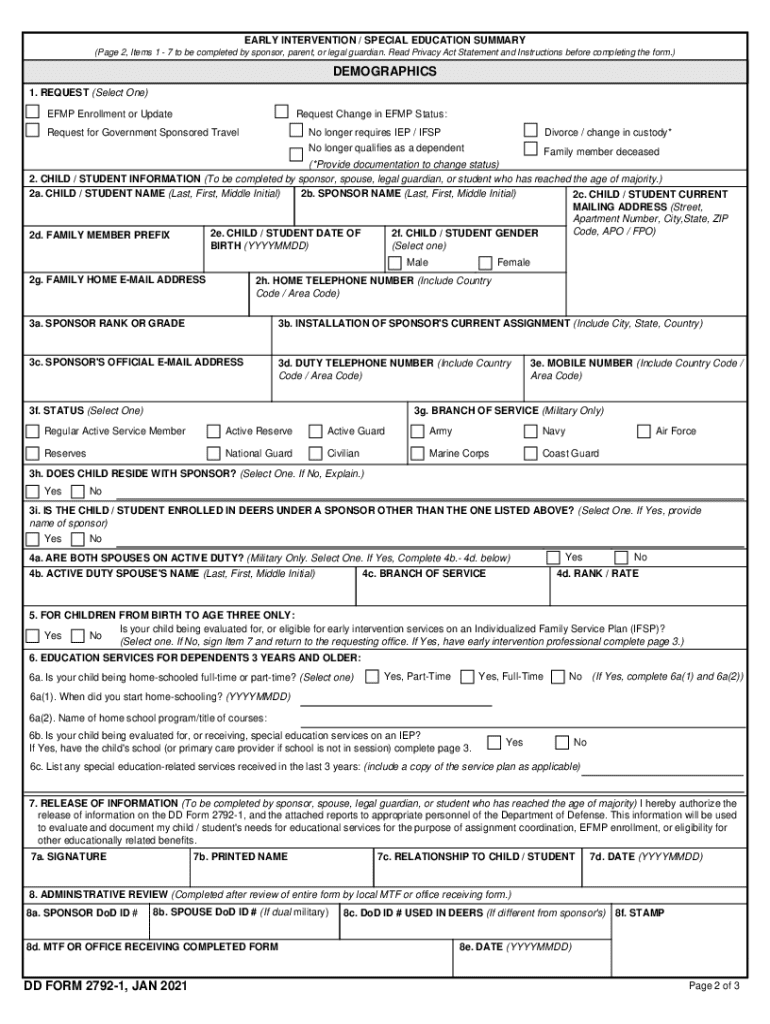 Fillable Online Early Intervention / Special Education Summary Fax ...