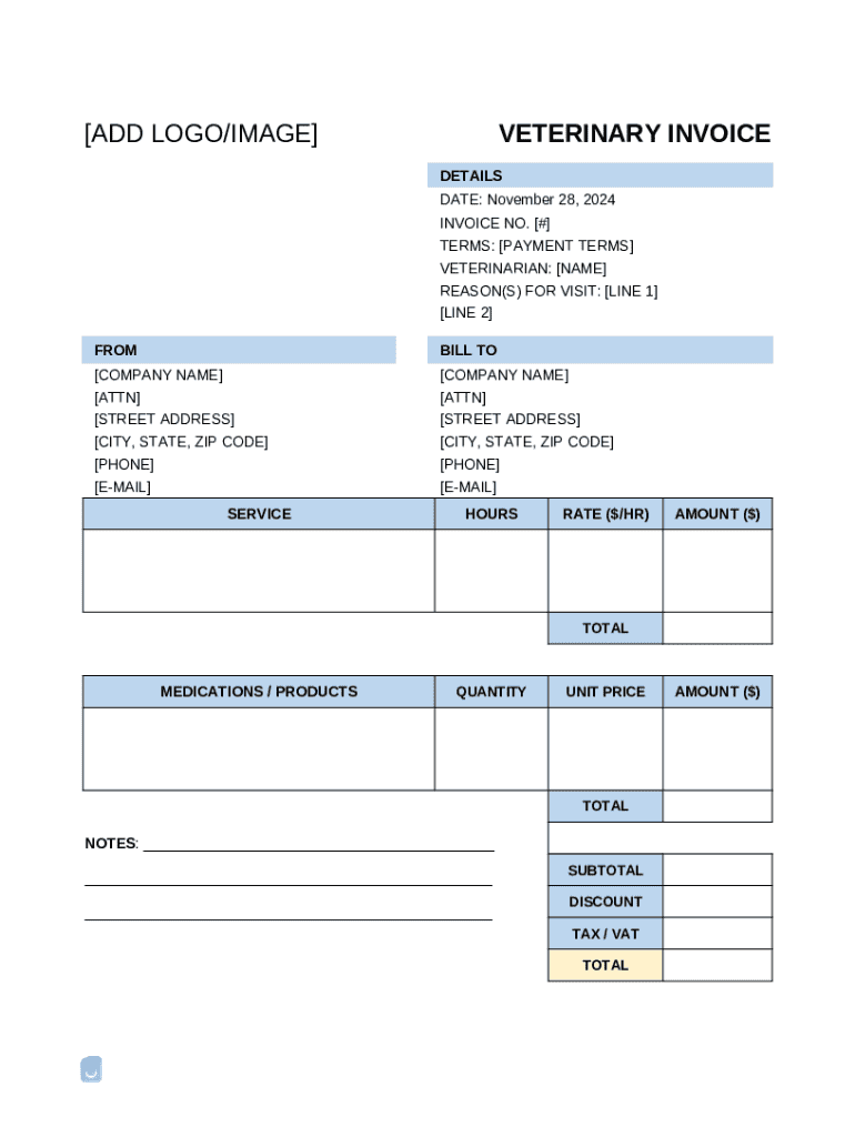 veterinary invoice template Doc Template | pdfFiller