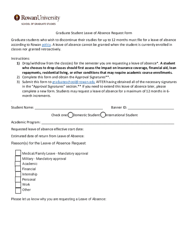 Fillable Online Leave of Absence Request for Graduate Students Fax ...
