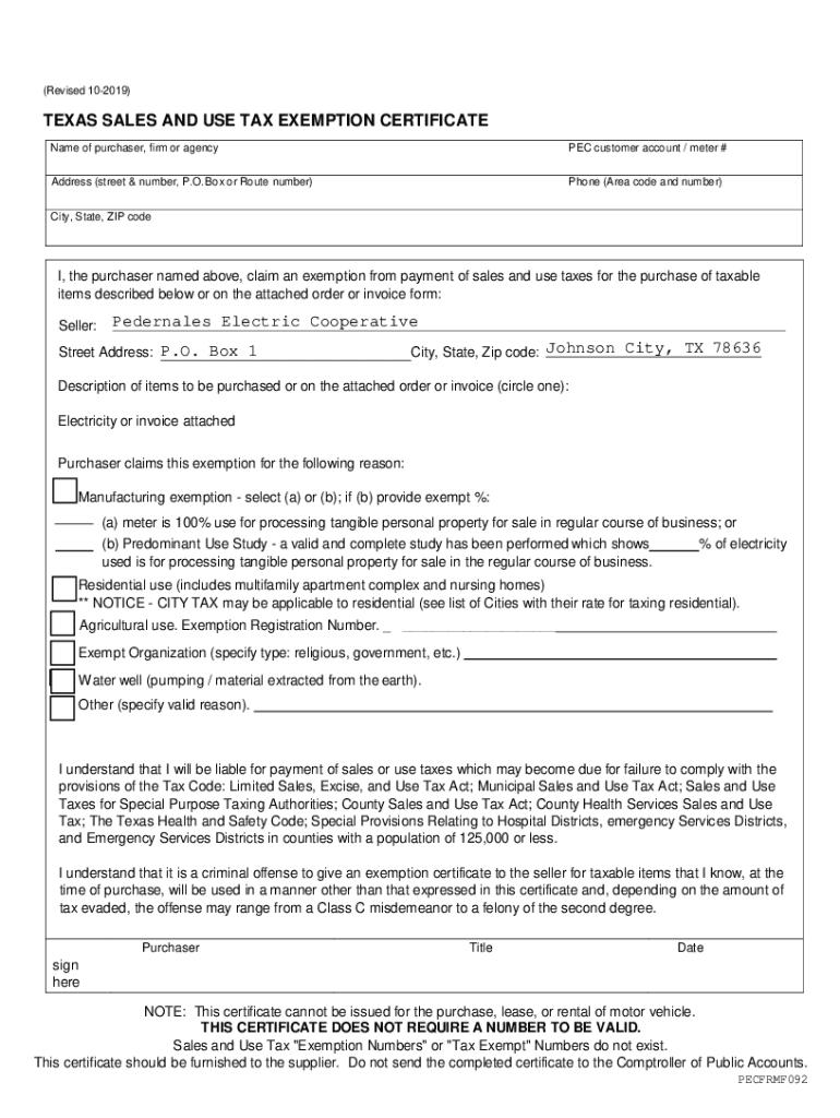 Fillable Online Texas Sales and Use Tax Exemption Certificate Fax Email ...