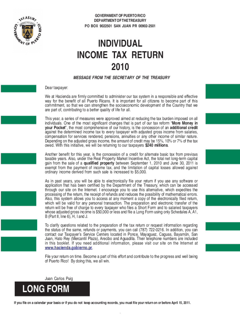 Fillable Online Puerto Rico Individual Income Tax Return 2010 Fax Email ...