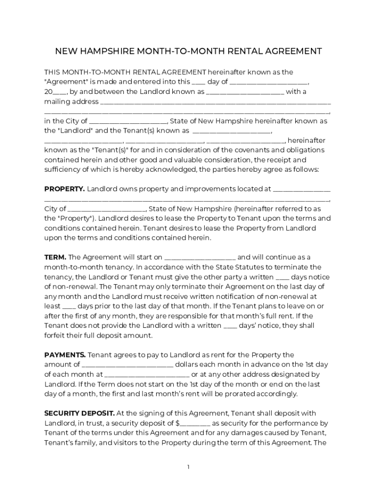 Fillable Online New Hampshire Lease Agreement Template Fax Email Print - pdfFiller