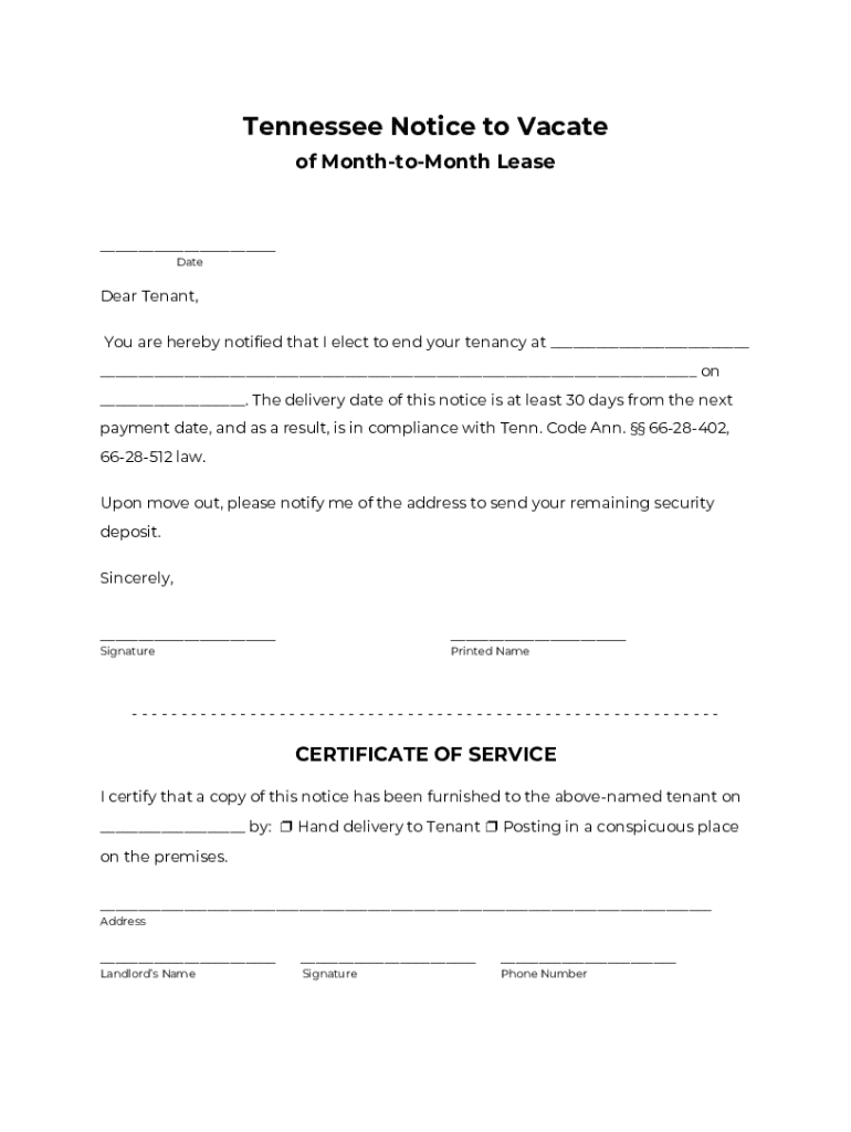 Fillable Online If I am giving a 30 day notice to vacate, what would the final ... Fax Email ...