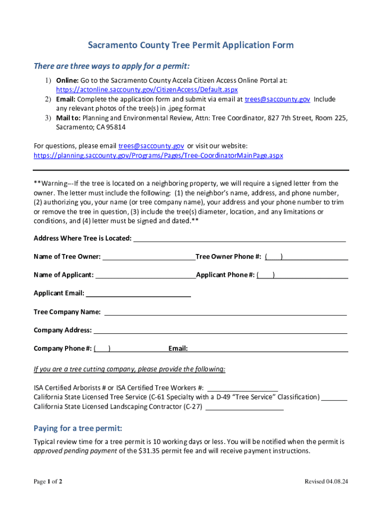 Fillable Online Sacramento County Tree Permit Application Fax Email ...
