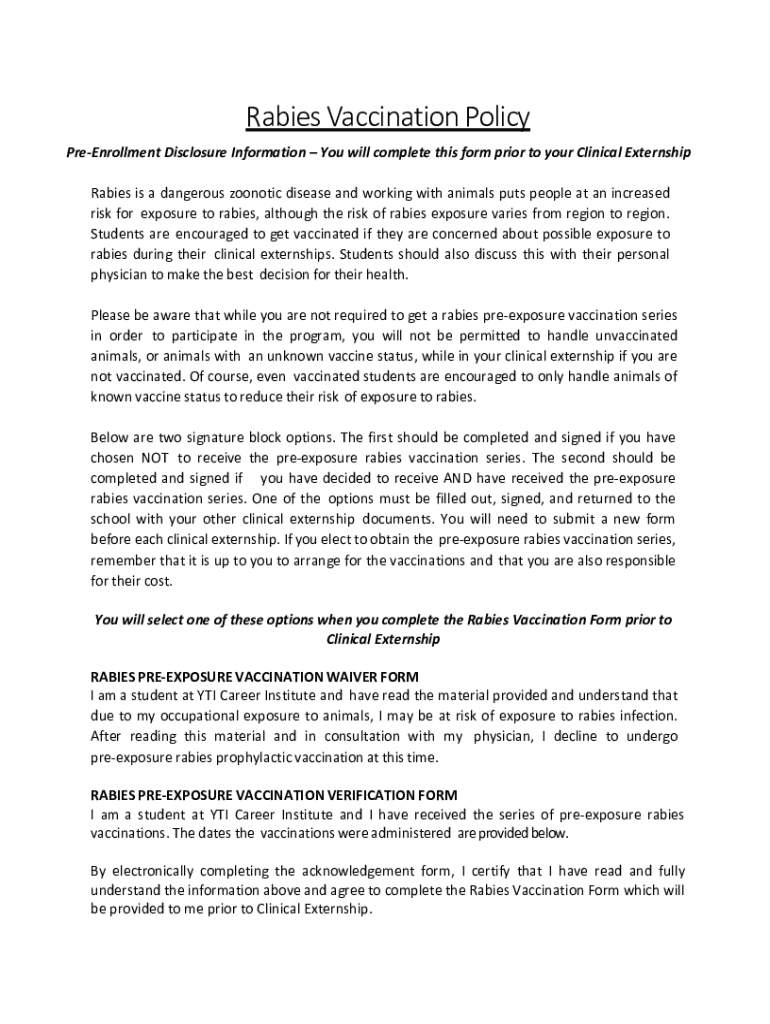 Fillable Online Rabies Vaccination Policy form Fax Email Print - pdfFiller