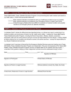 Fillable Online Informed Refusal to Seek Medical Intervention ...