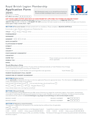 Fillable Online Royal British Legion Membership Application Form Fax ...