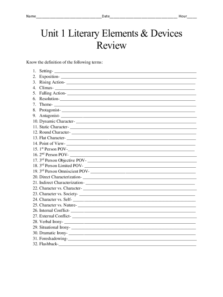 Fillable Online Literary Devices Quiz Flashcards Fax Email Print ...