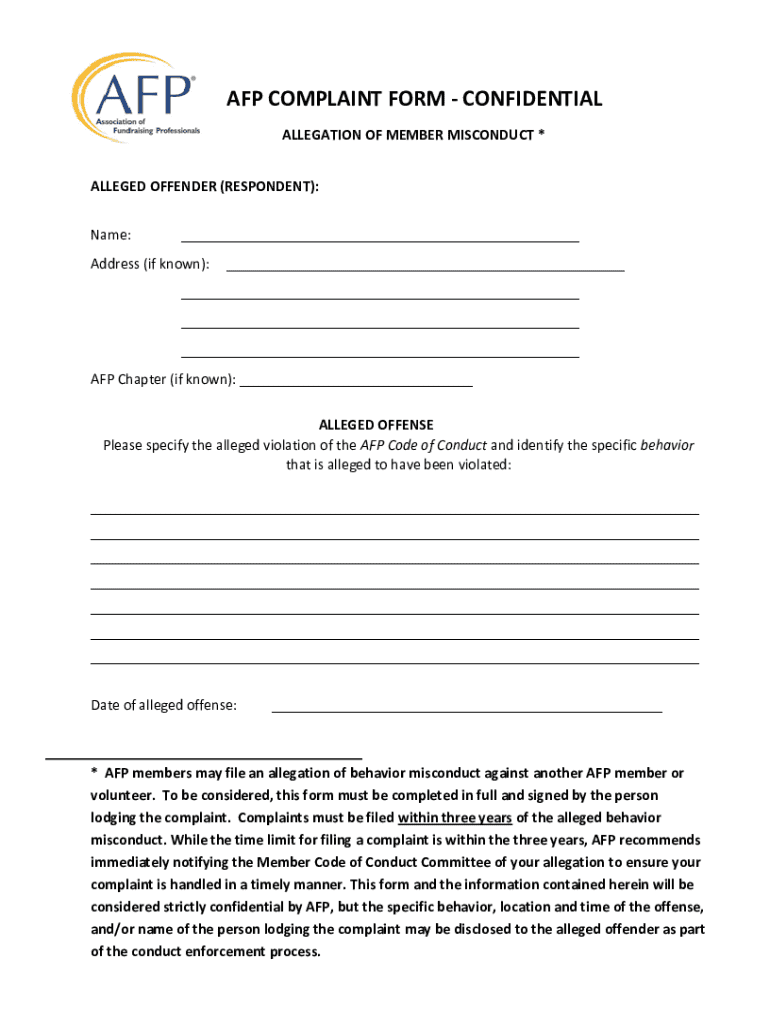 Fillable Online afp complaint form - confidential Fax Email Print ...