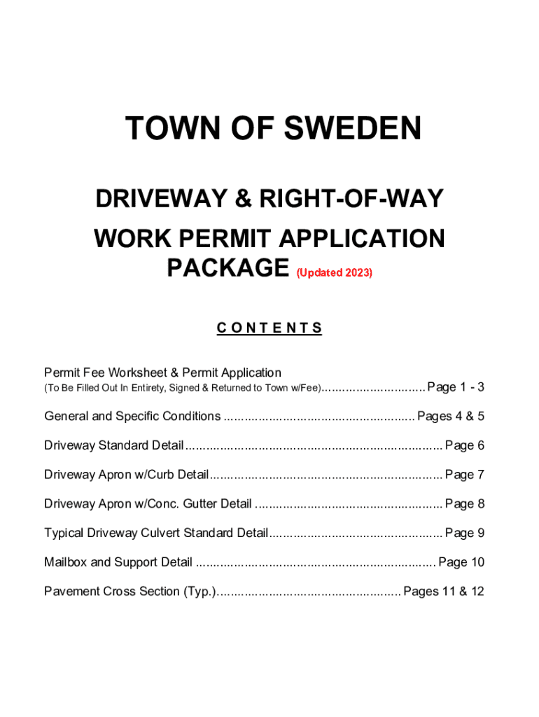Fillable Online DRIVEWAY & RIGHT-OF-WAY WORK PERMIT APPLICATION ... Fax ...