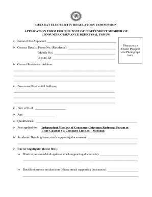 Fillable Online Application Form for the Post of Independent Member of ...