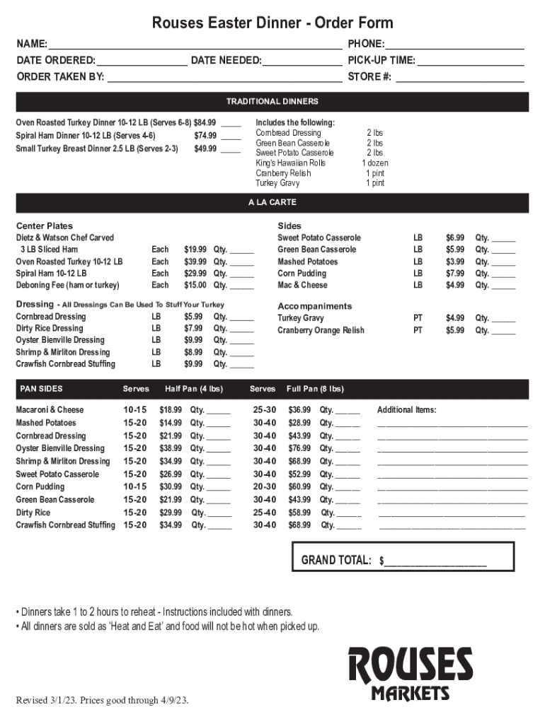 Fillable Online Easter Dinner Ordering Fax Email Print - pdfFiller