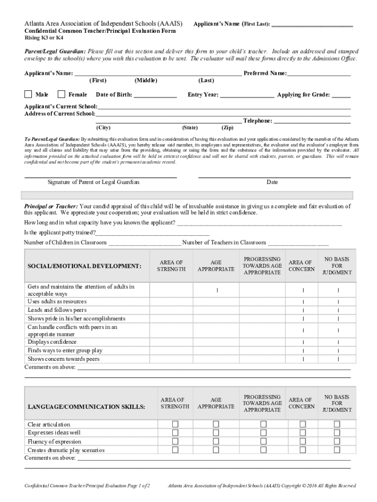 Fillable Online Aaais Teacher/principal Evaluation Fax Email Print - pdfFiller
