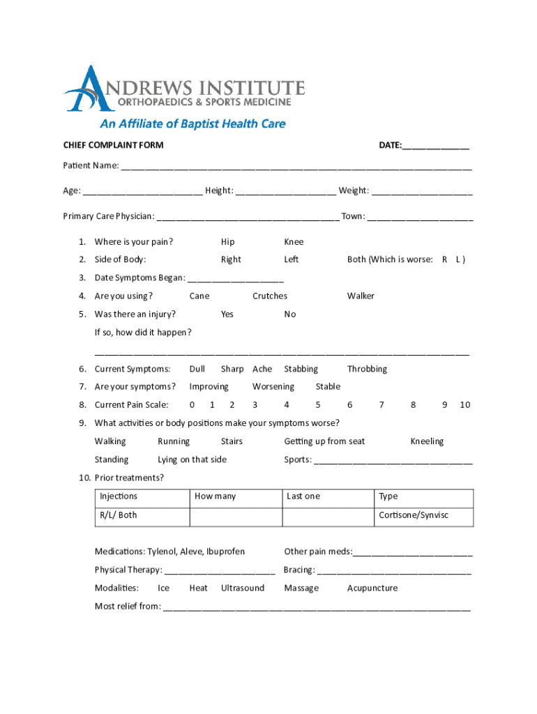 Fillable Online Chief Complaint Form Fax Email Print - pdfFiller