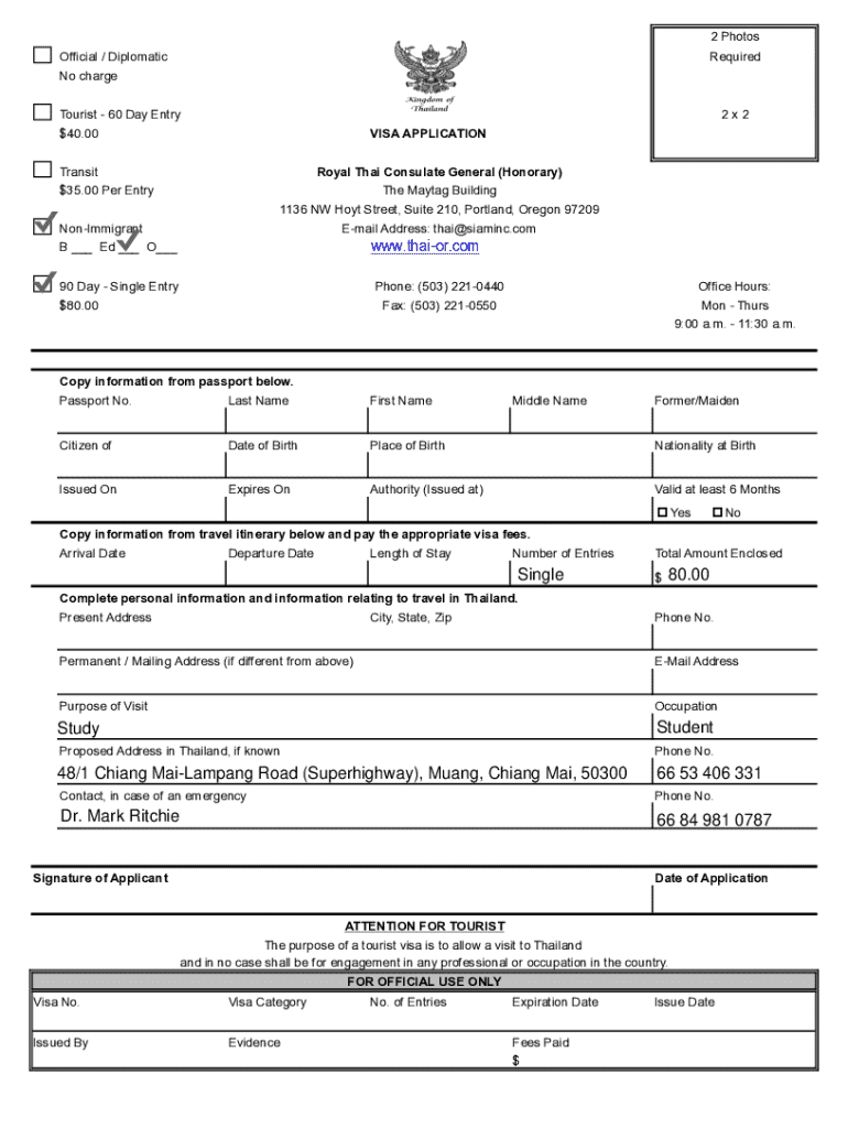 Fillable Online Thailand Visa Application Fax Email Print - pdfFiller