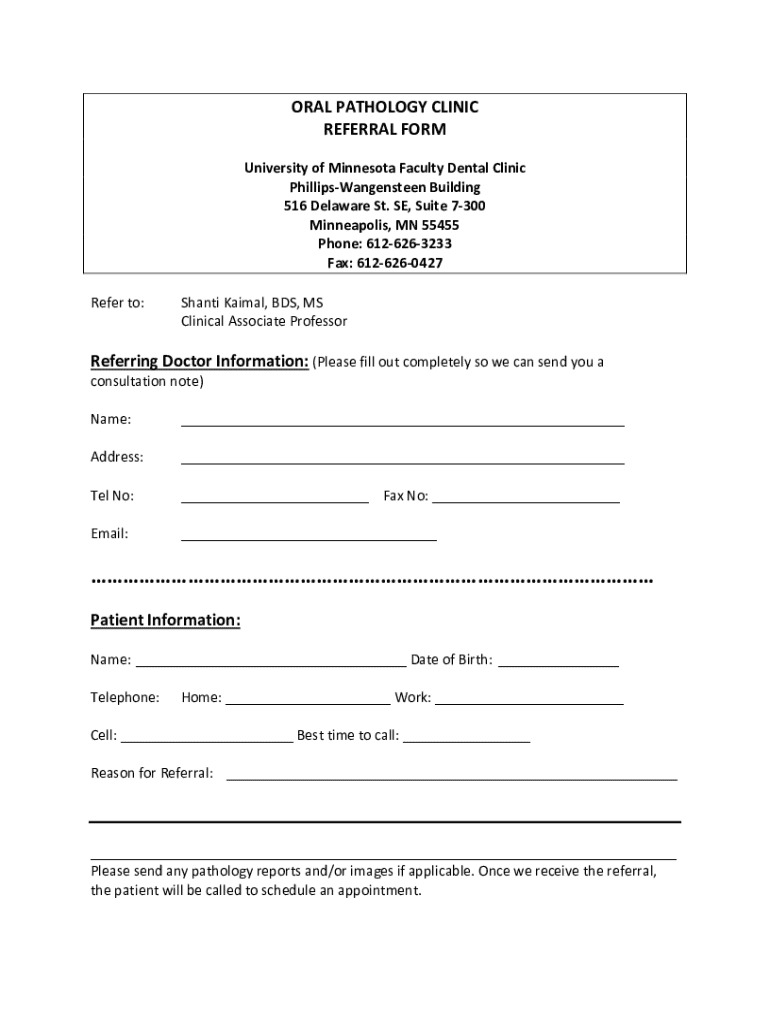 Fillable Online Referral Form for Oral Pathology Fax Email Print ...