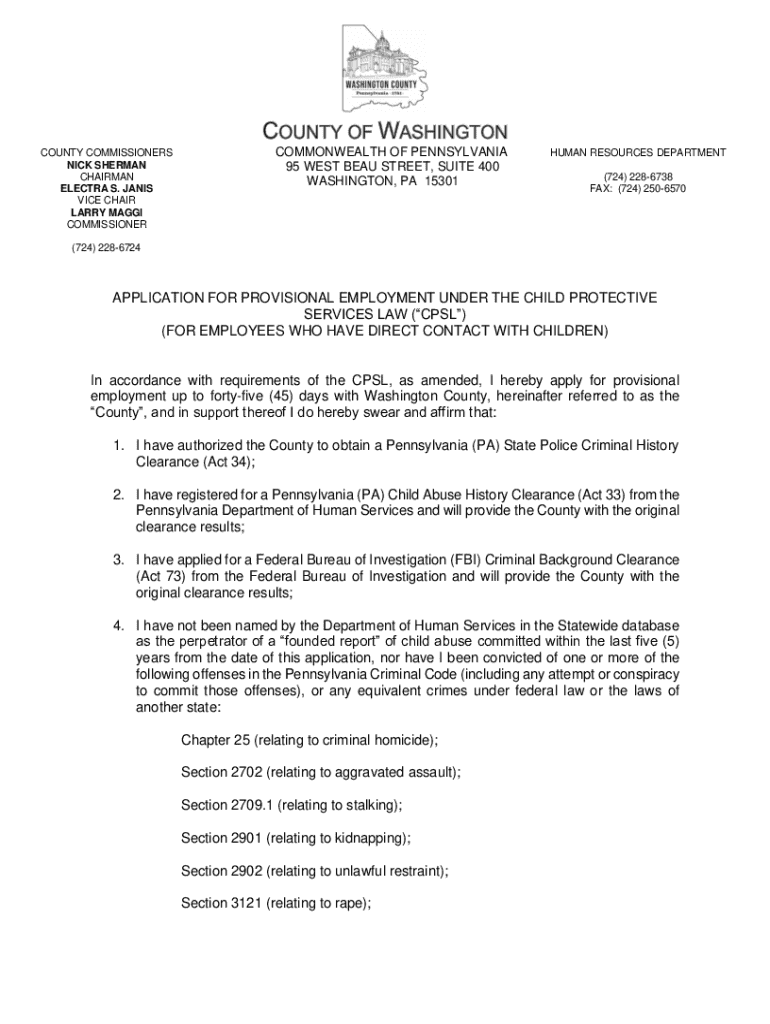 Fillable Online Cpsl Provisional Employment Application Fax Email Print ...