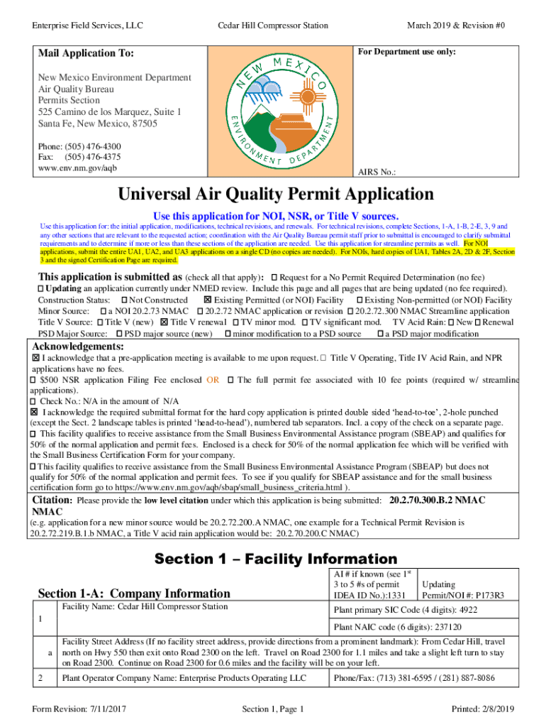 Fillable Online Cedar Hill Compressor Station Permit Application Fax ...