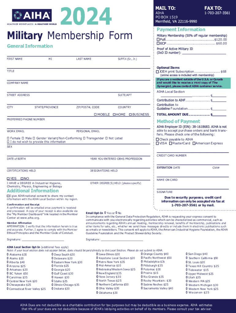 Fillable Online Aiha Membership Application Fax Email Print - pdfFiller