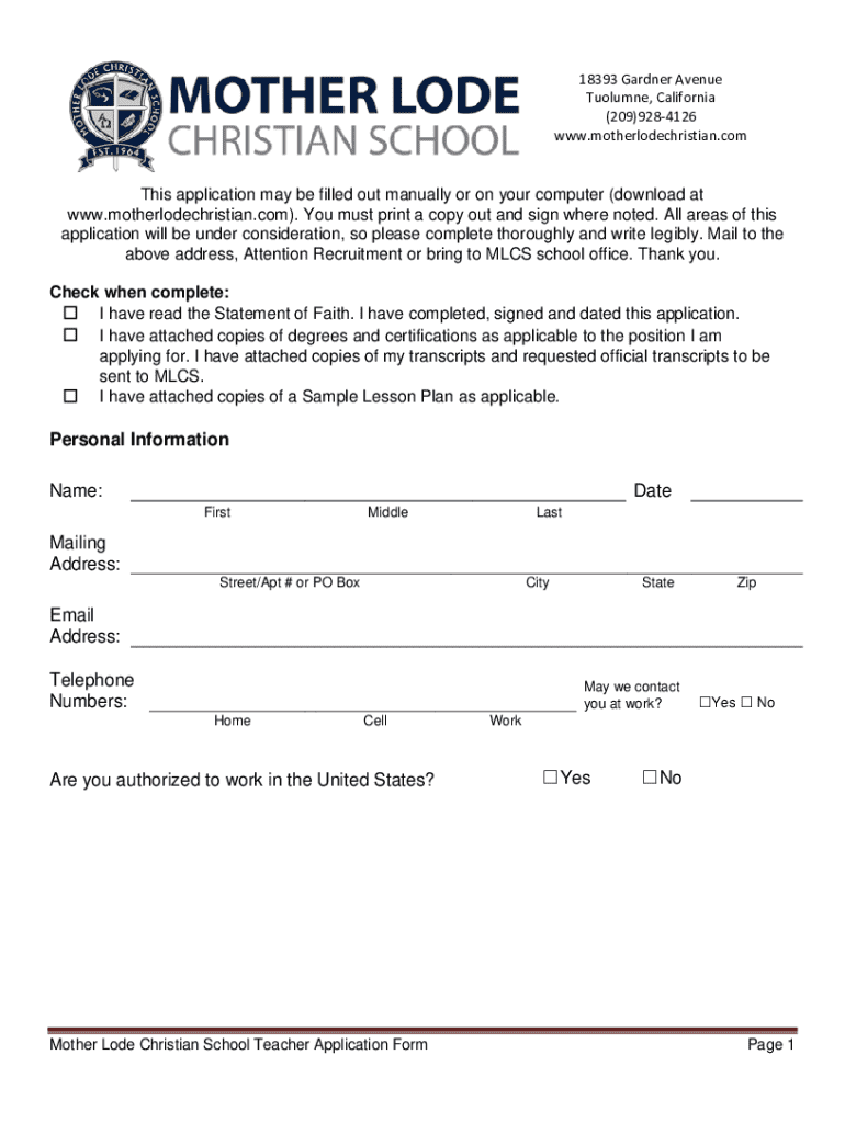 Fillable Online Teacher Application Form Fax Email Print - pdfFiller