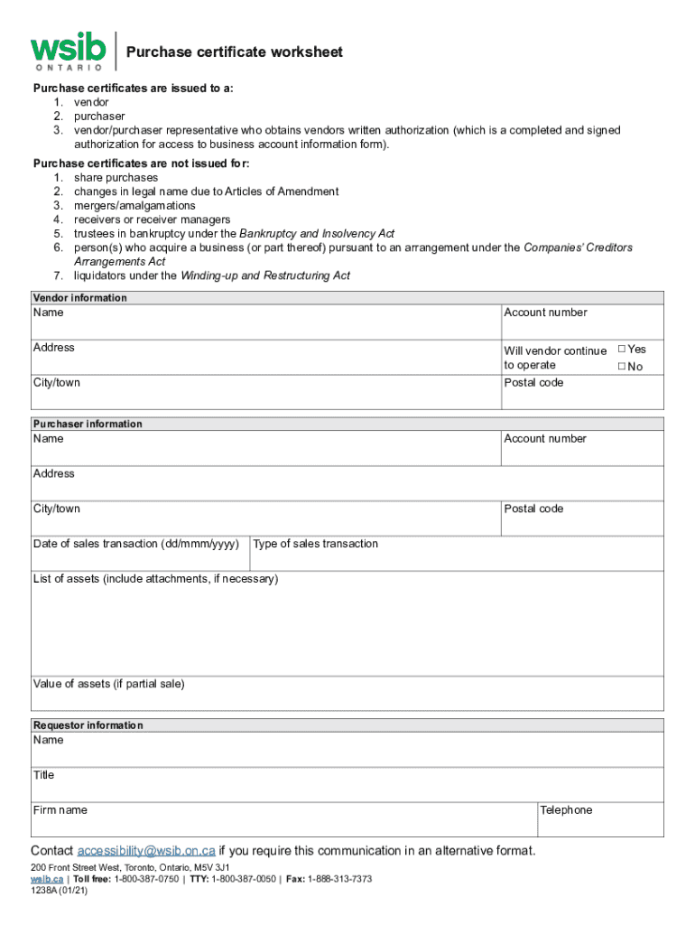 Fillable Online Purchase Certificate Worksheet Fax Email Print - pdfFiller