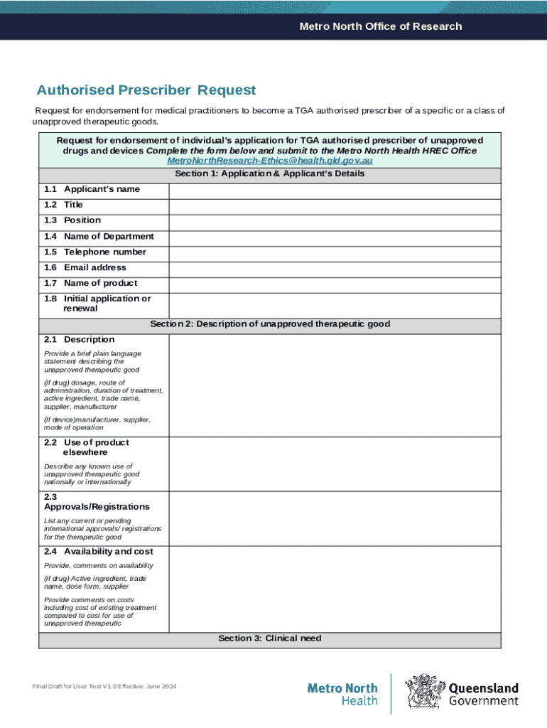 Authorised Prescriber Endorsement Doc Template | pdfFiller
