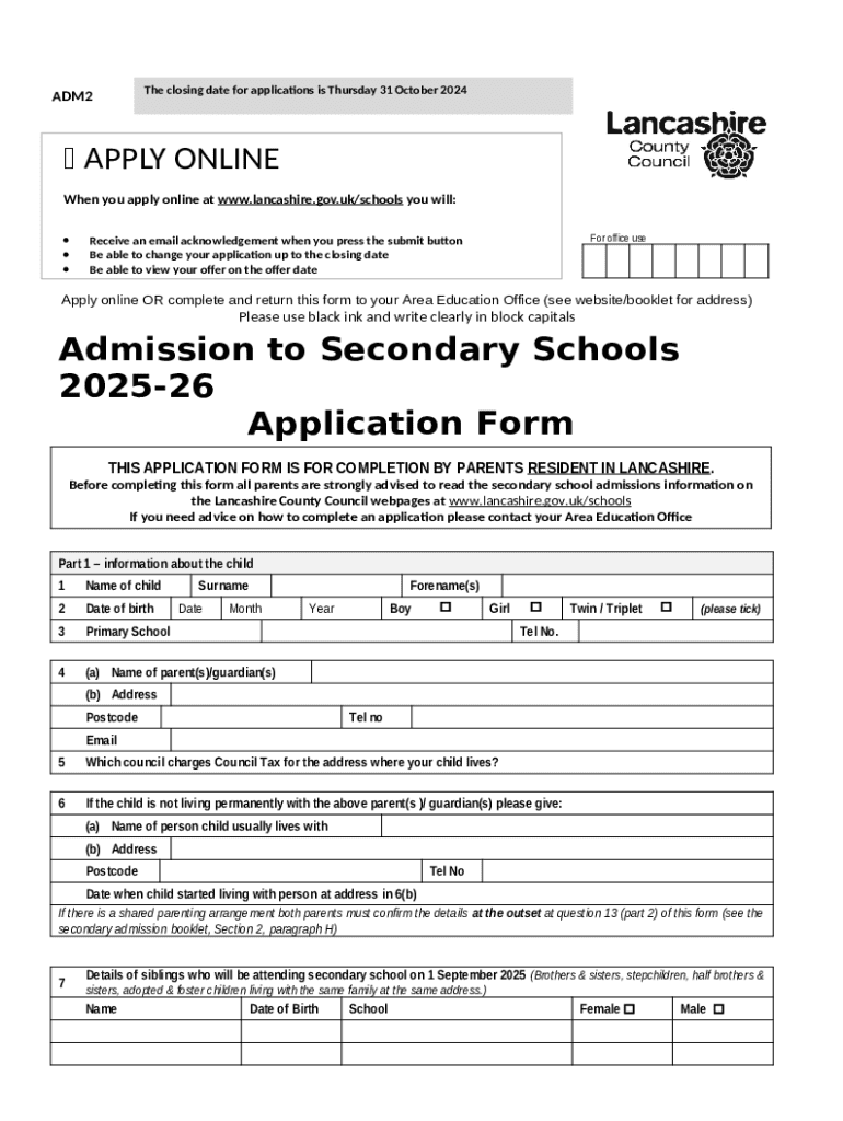 Admission to Secondary Schools 2025-26 Application Doc Template | pdfFiller