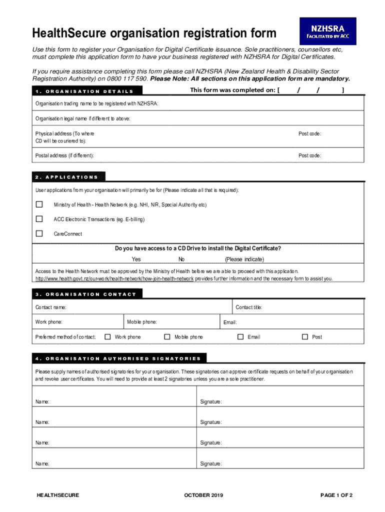 Fillable Online HealthSecure organisation registration Doc Template Fax ...
