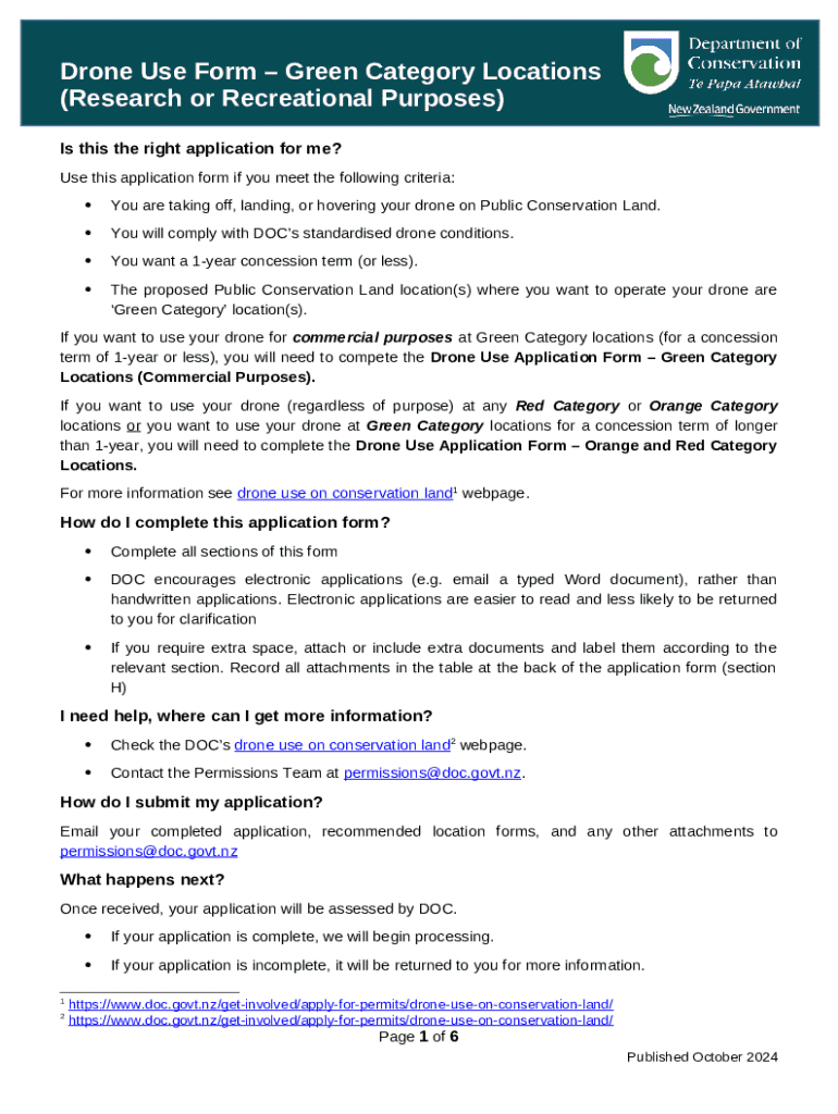 Drone Use - Green Category Locations Doc Template | pdfFiller