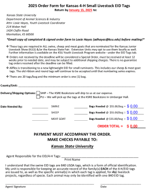 Fillable Online Kansas 4-h Small Livestock Eid Tags Order Form - 2025 ...