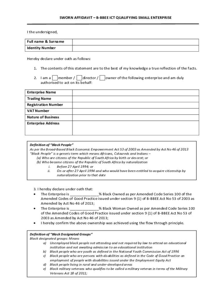Fillable Online Sworn Affidavit for B-bbee Compliance Fax Email Print ...