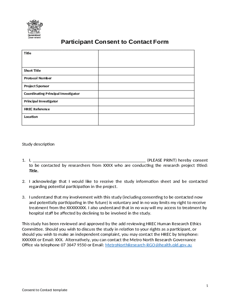 Participant Consent to Contact Doc Template | pdfFiller