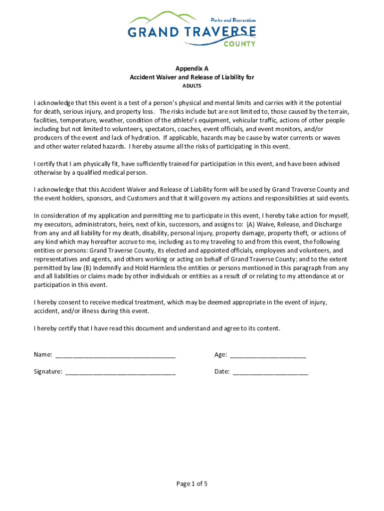 Fillable Online Accident Waiver and Release of Liability for Adults and ...